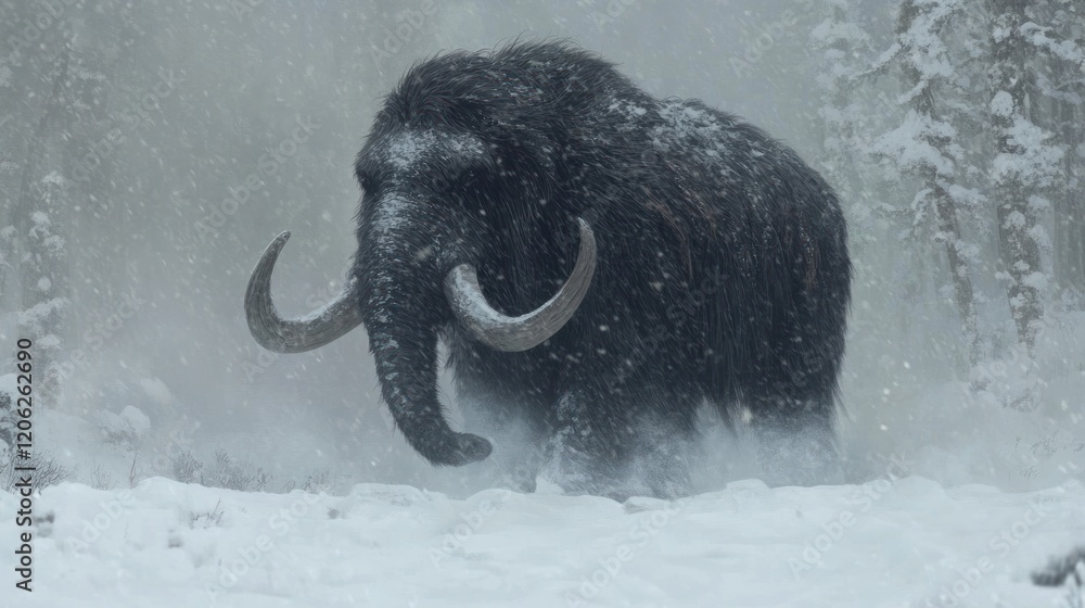 Woolly Mammoth in a Snowy Landscape. Stock Illustration | Adobe Stock Woolly Mammoth in a Snowy Landscape. Stock Illustration | Adobe Stock