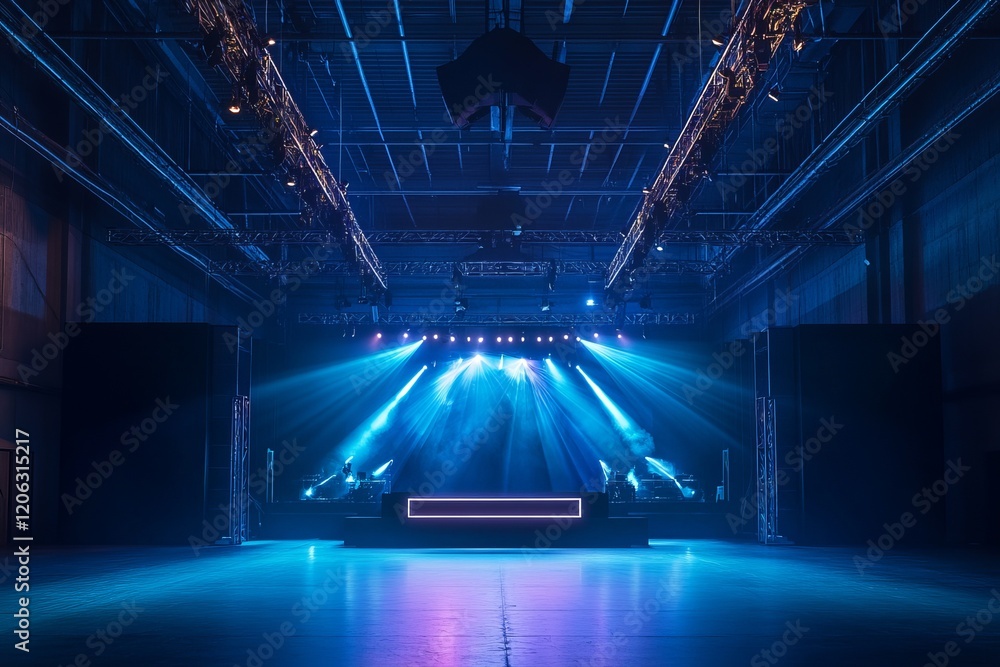 Empty Concert Stage Blue Lighting Dramatic Dark Venue Indoor Show Event ...