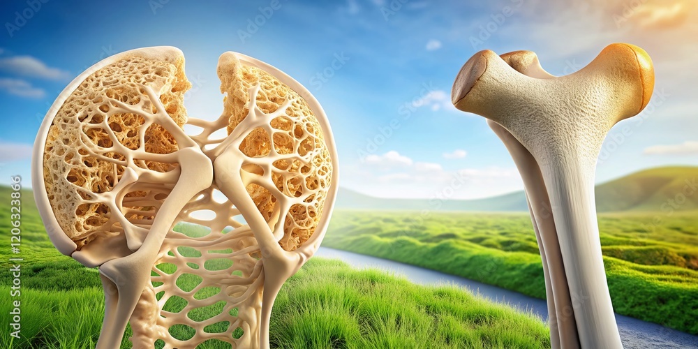 Osteoporosis Hip Bone: Medical Illustration Showing Femur Bone Density ...