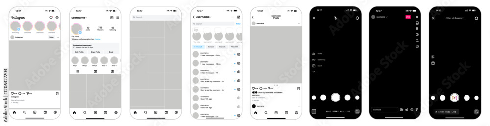 Instagram mockup. Set instagram screen social media and social network ...