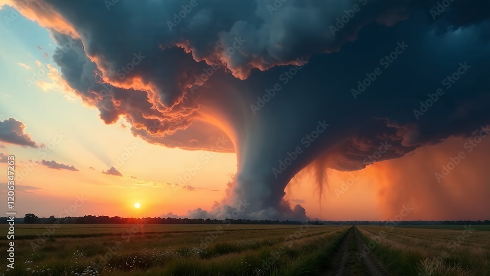 Tornado severe weather destroyed a grain field. Hurricane and ...