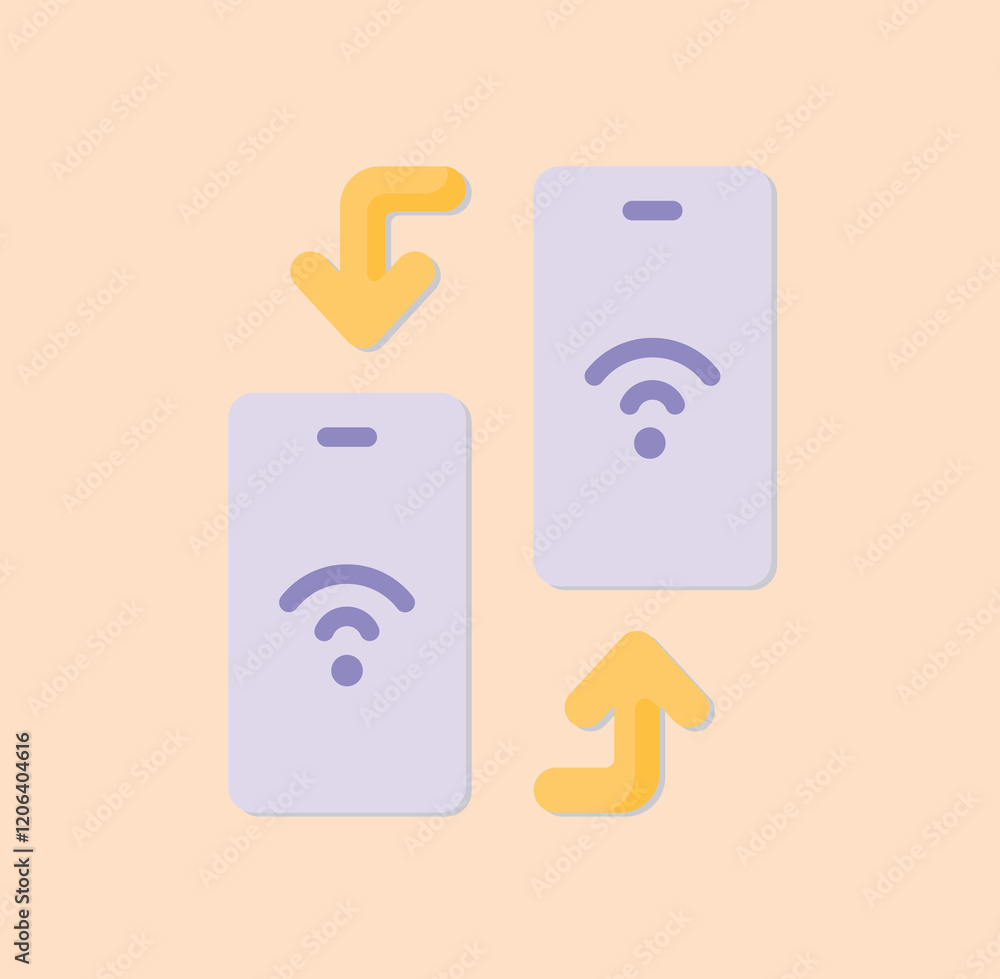Data transferring between devices using wifi connection with arrows ...