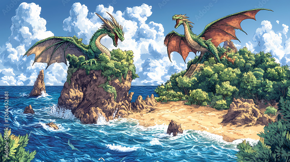 Dragon island, remote and mysterious, hidden sanctuary where dragons ...