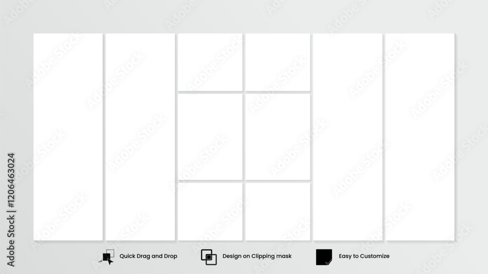 Moodboard template. 10 potrait Photo collage grid. Vector. Mood board ...