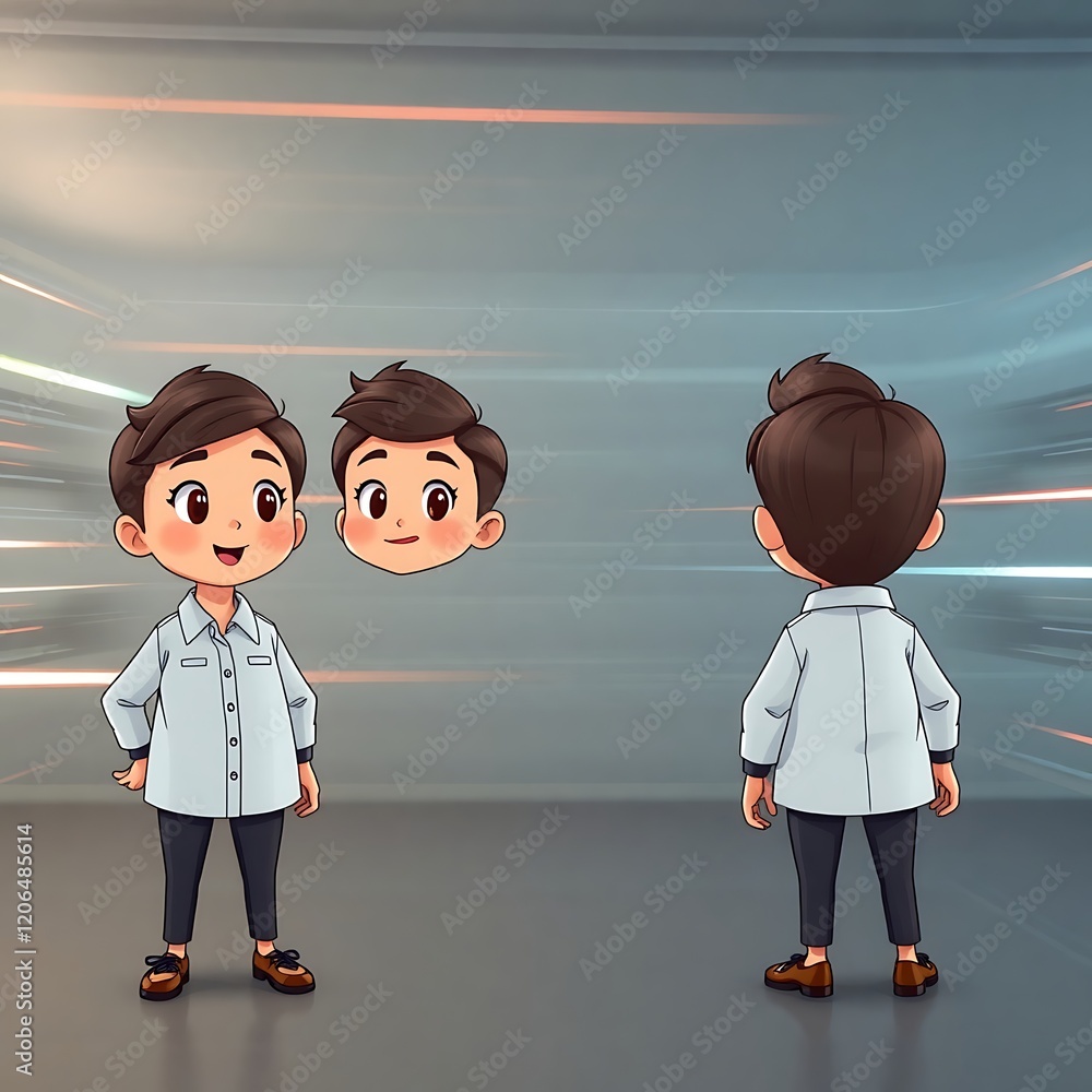 Cartoon boy character design, front, side, back views. Stock Photo ...