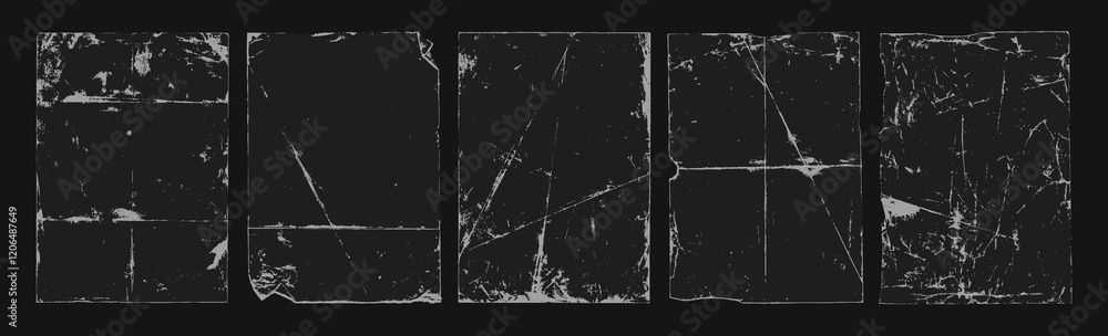 Overlay texture frames with paper fold effect and rough dirty scratches ...