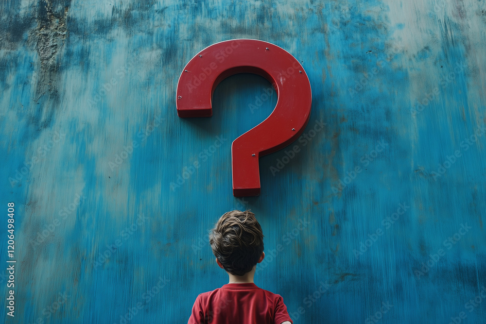 Curious Child Gazing Upward with a Question Mark Symbol Overhead ...