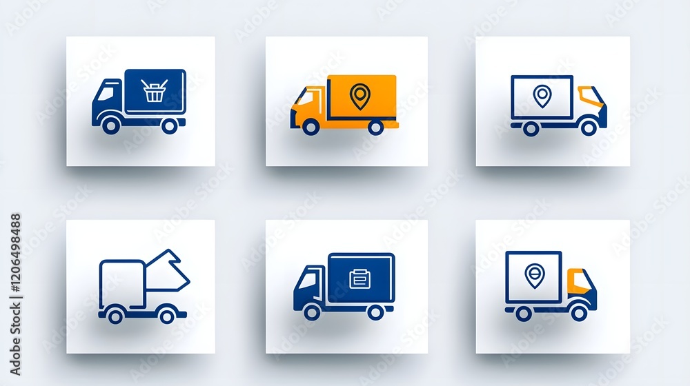 Collection of 6 linear icons of delivery truck icons including express ...