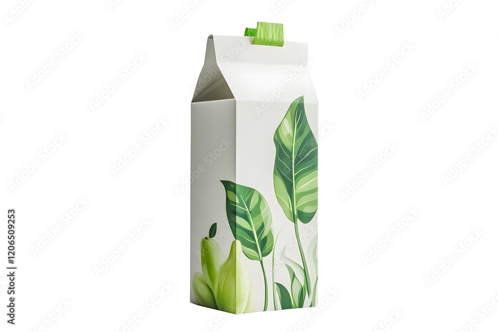 Blank juice box close lid with green leaf and fruit patterns on sides ...
