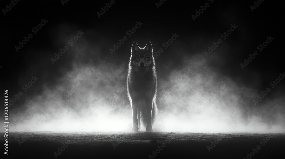 Lone wolf night fog dramatic wildlife poster Stock Photo | Adobe Stock