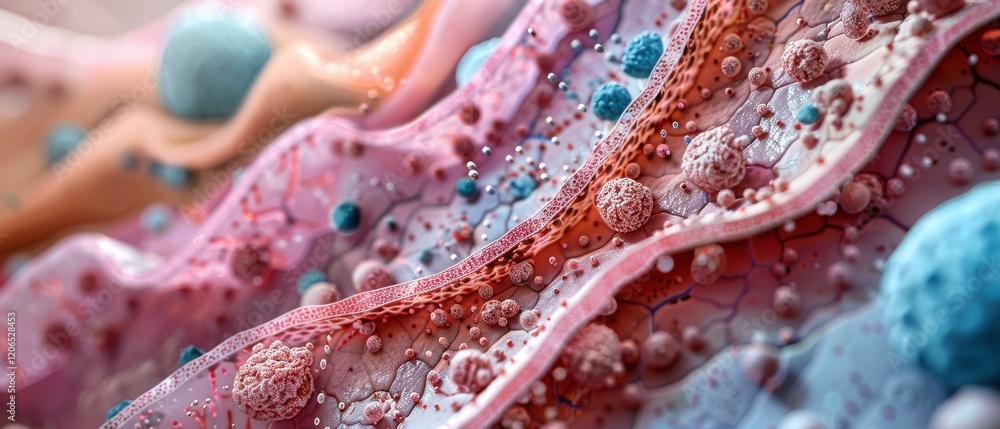 Microscopic skin tissue layers detailed cellular structure shown ...
