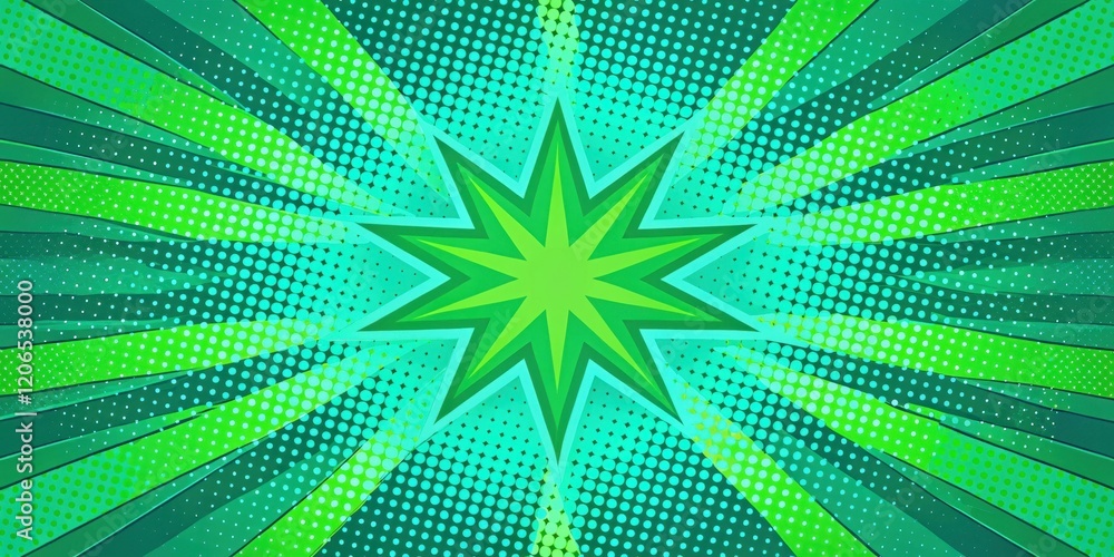 Vibrant Green Starburst Design with Dynamic Lines and Halftone Dots for ...