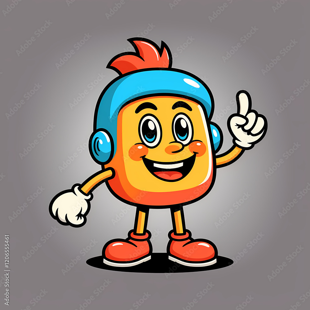 Ilustración de Stock cartoon character with headphones blue and yellow ...