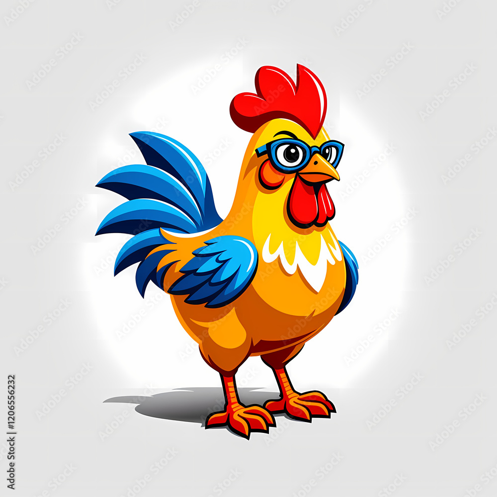 rooster isolated on white background yellow and blue creature cartoon ...