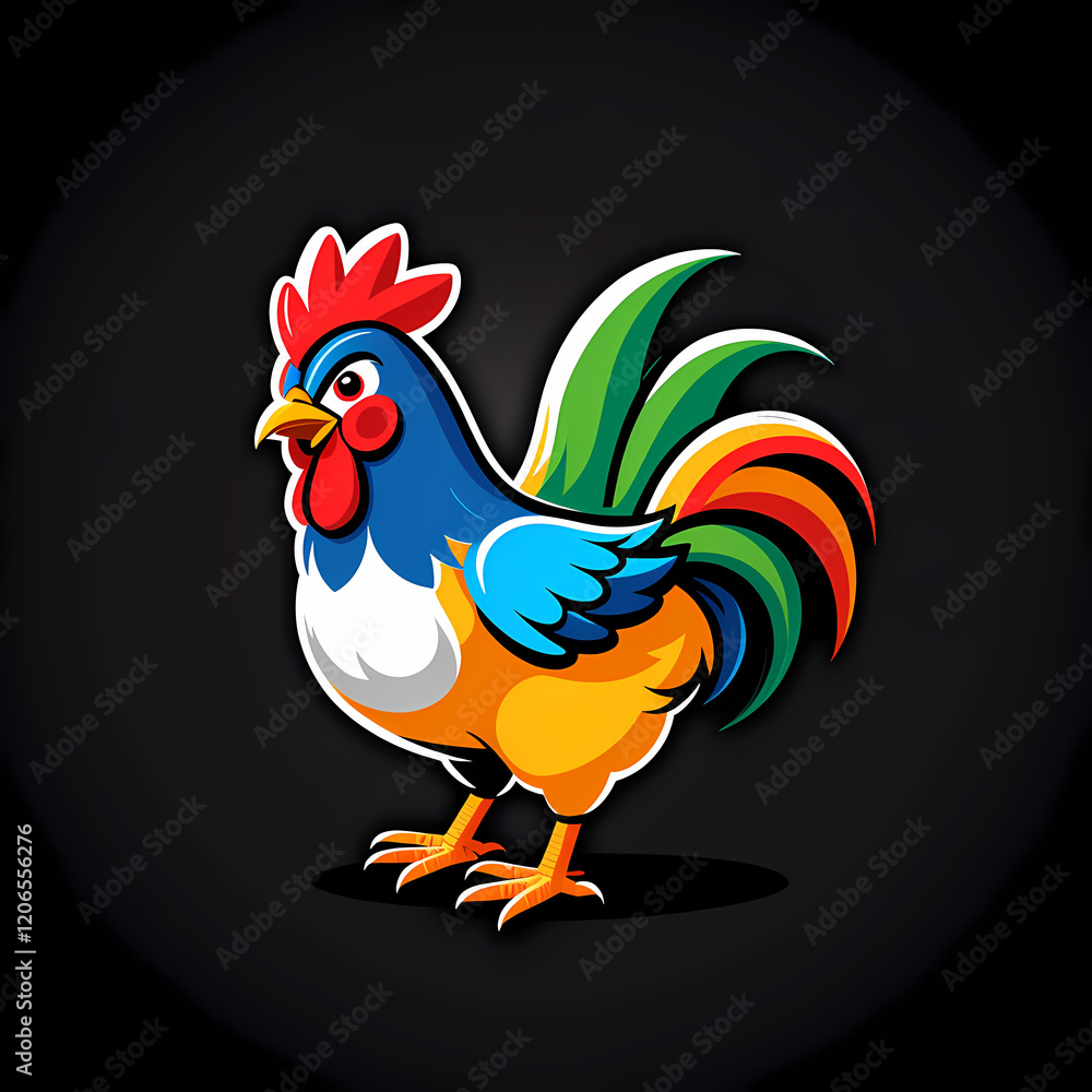 Colorful rooster illustration with bold feathers / Ilustración de gallo ...