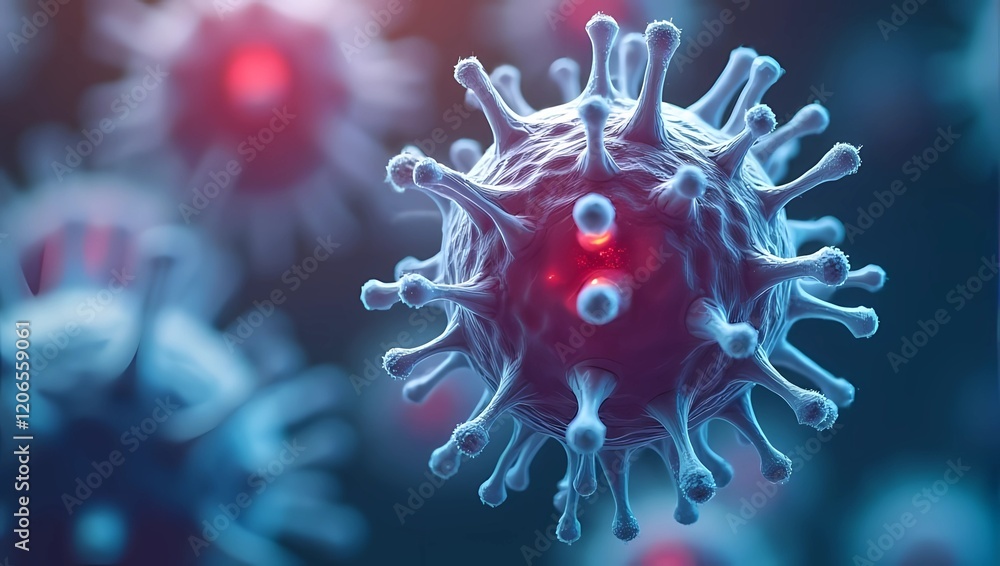 Microscopic view of HMPV Human metapneumovirus virus particle medical ...