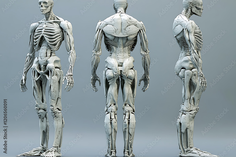 Anatomical Model of Human Skeleton Displayed from Multiple Angles in a ...