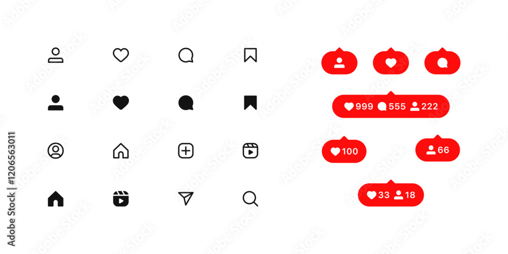 Instagram icons collection set. social media icon like, comment, share ...