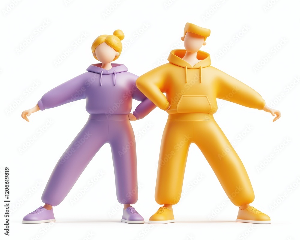 3d stretching sportswear cartoon character concept. Stylized characters ...