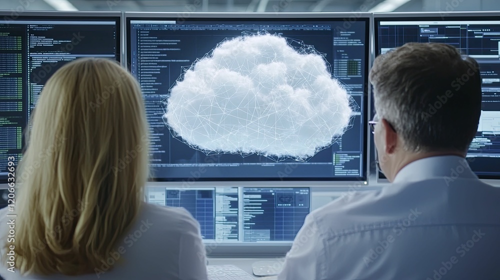 Cloud computing visualization showcasing secure connections and data ...