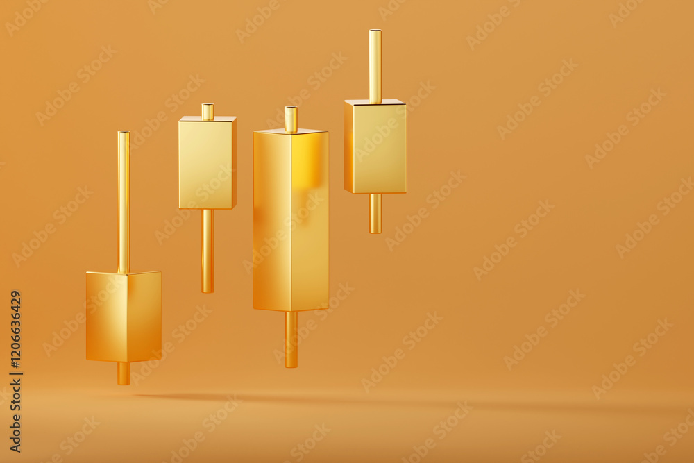 3D rendering of gold candlestick chart patterns for finance and ...