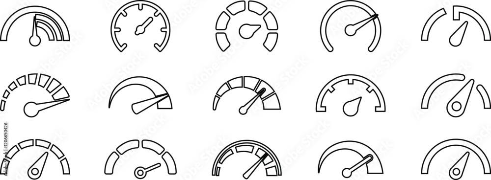 Speedometer icon. Speed indicator icon line set. Feedback Rating meter ...