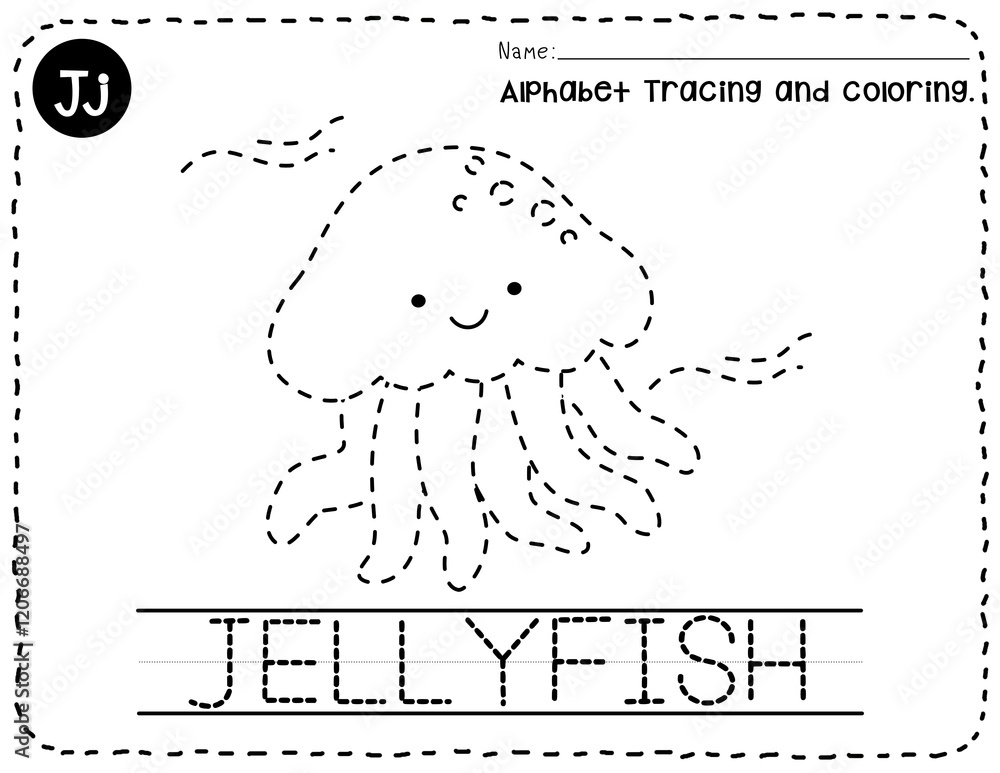 Jellyfish alphabet J letter tracing, Animal trace and coloring pages ...