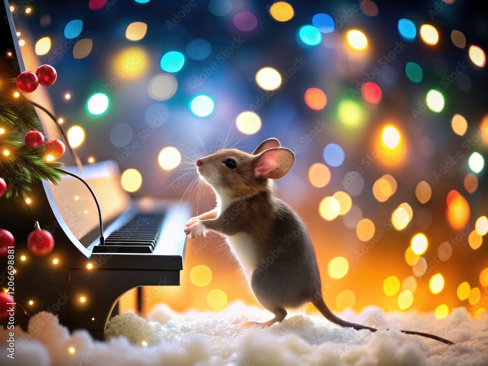 Silhouetted mouse pianist serenades the 2025 New Year with a charming ...