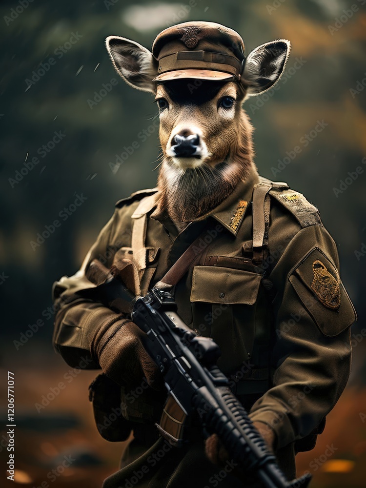 the AI Image Generator, Majestic Deer in Military Uniform Displaying ...