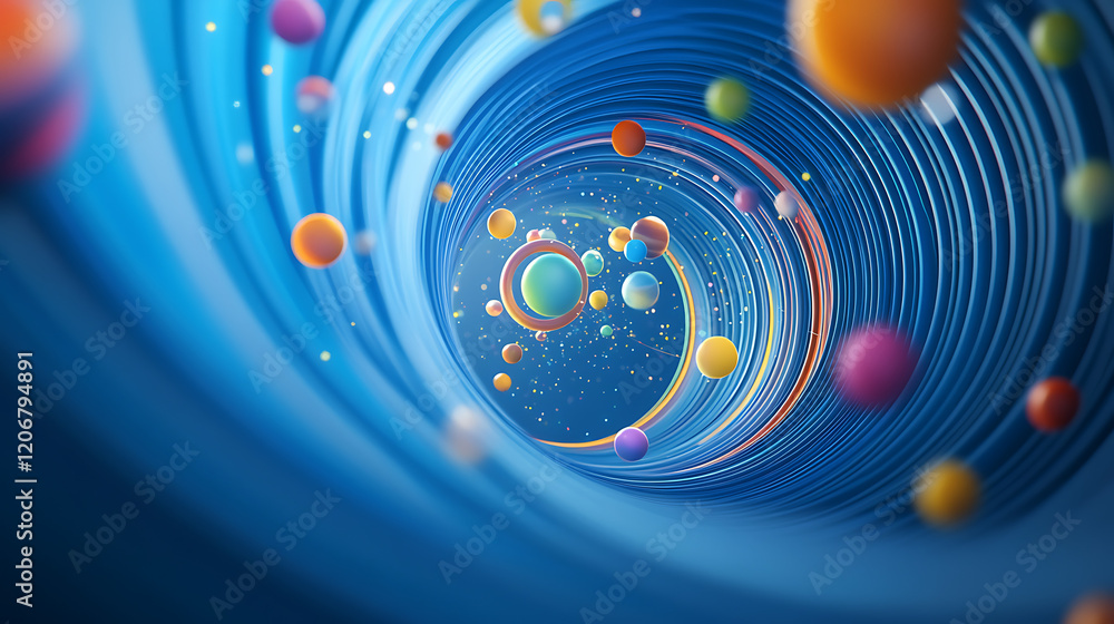 Ilustración de Stock Blue motion graphics featuring colored spirals and spheres, an abstract ...