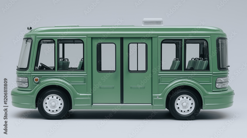 Green Electric Shuttle Bus: A side profile view of a modern, eco ...