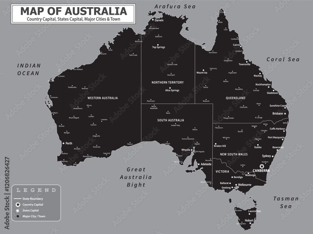 Australian Countries Geography Political map. Political map of country ...