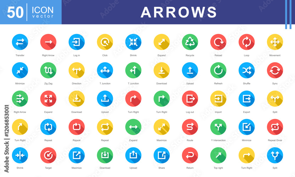 Arrows icon collection set. Containing download, upload, refresh, Log ...