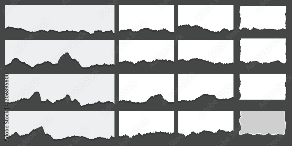 Collection of a big set of white torn paper sheets with isolated ...