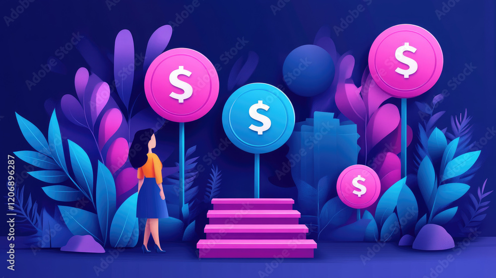 Financial goals roadmap illustration, featuring clear milestones and a ...