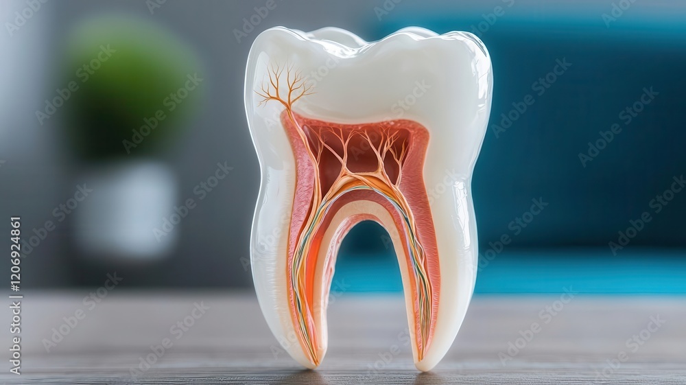 Anatomy of tooth pain, cross sectional view showing pulp, nerves, and ...