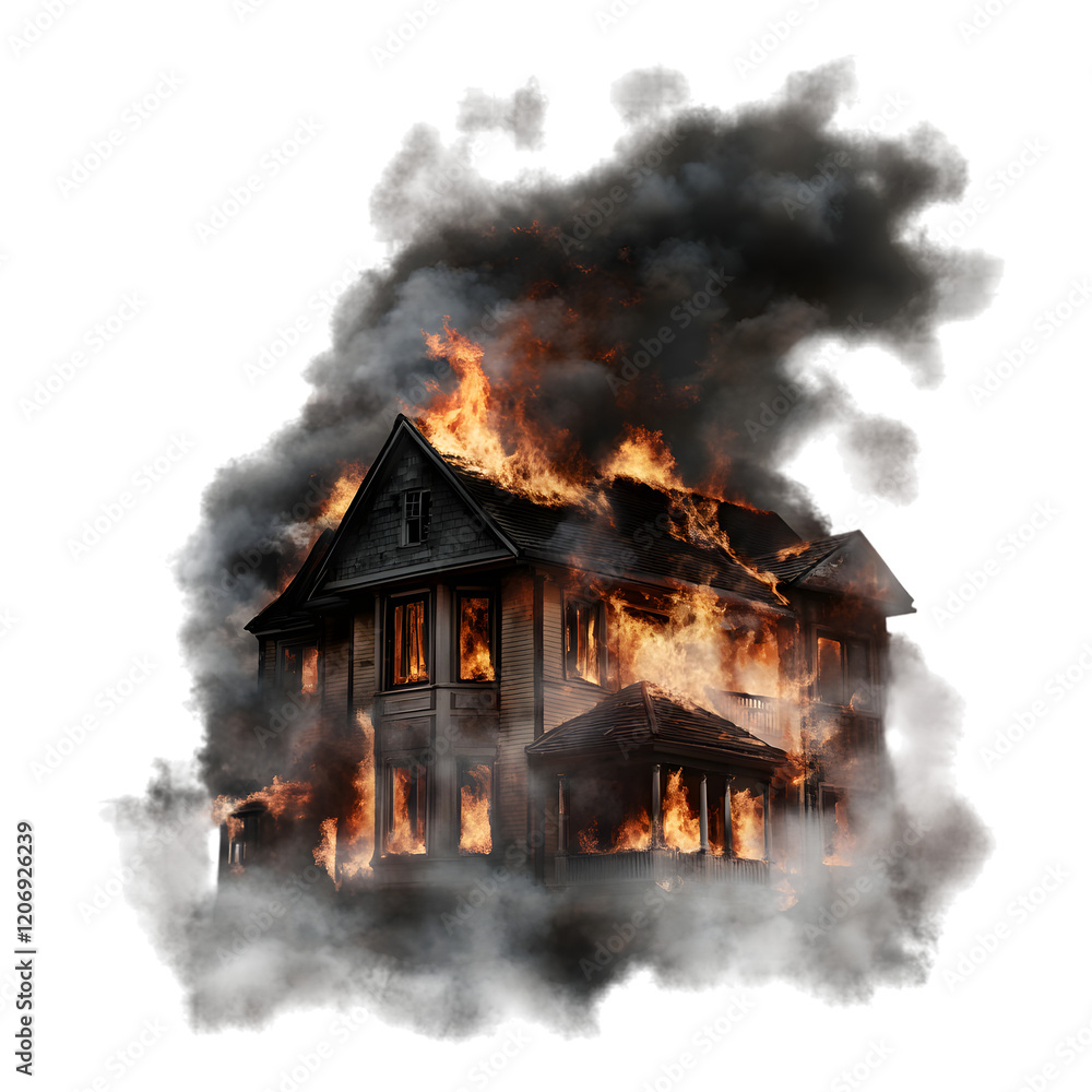 Los Angeles fire, house on fire, flames out windows, smoke Stock Photo ...
