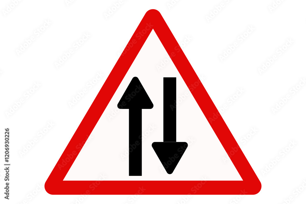 two ways traffic sign, two black arrow in opposite direction on yellow ...