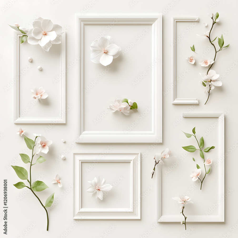 Elegant floral display in minimalist frames art installation ...