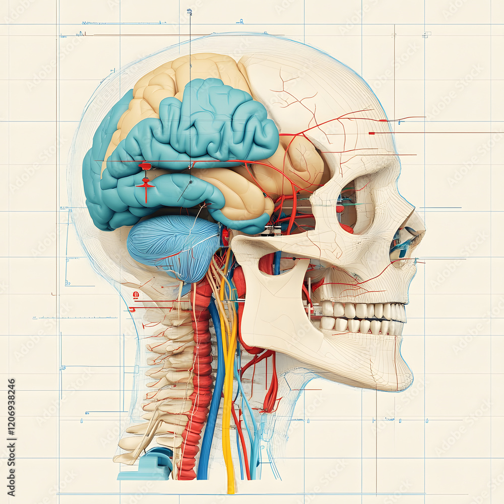 Neuroscience exploration human brain anatomy medical illustration ...