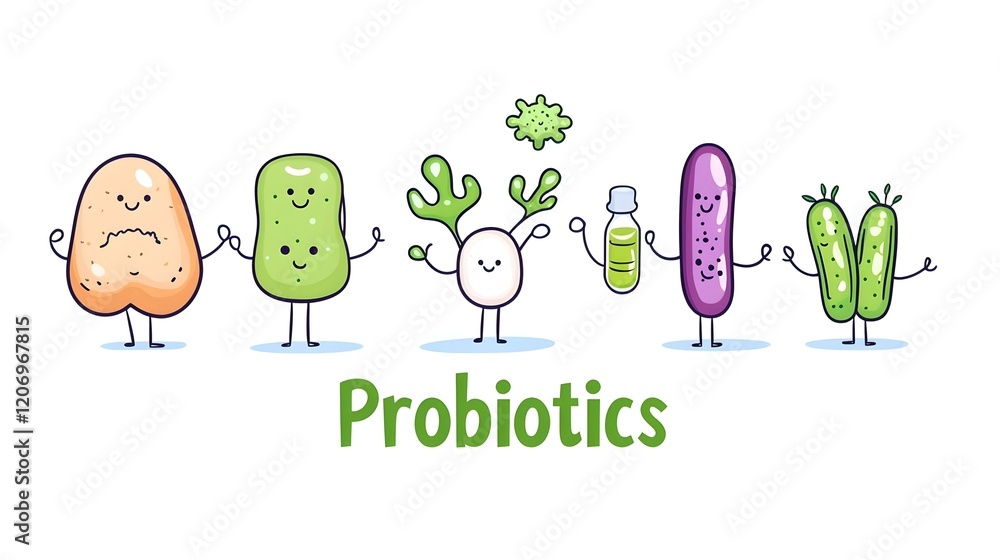 Probiotic Characters in a Fun Educational Scene, Colorful cartoon ...