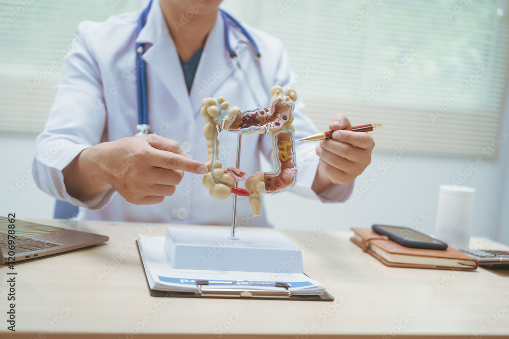 Zdjęcie bez tantiem: Male doctor treating intestinal diseases at a ...