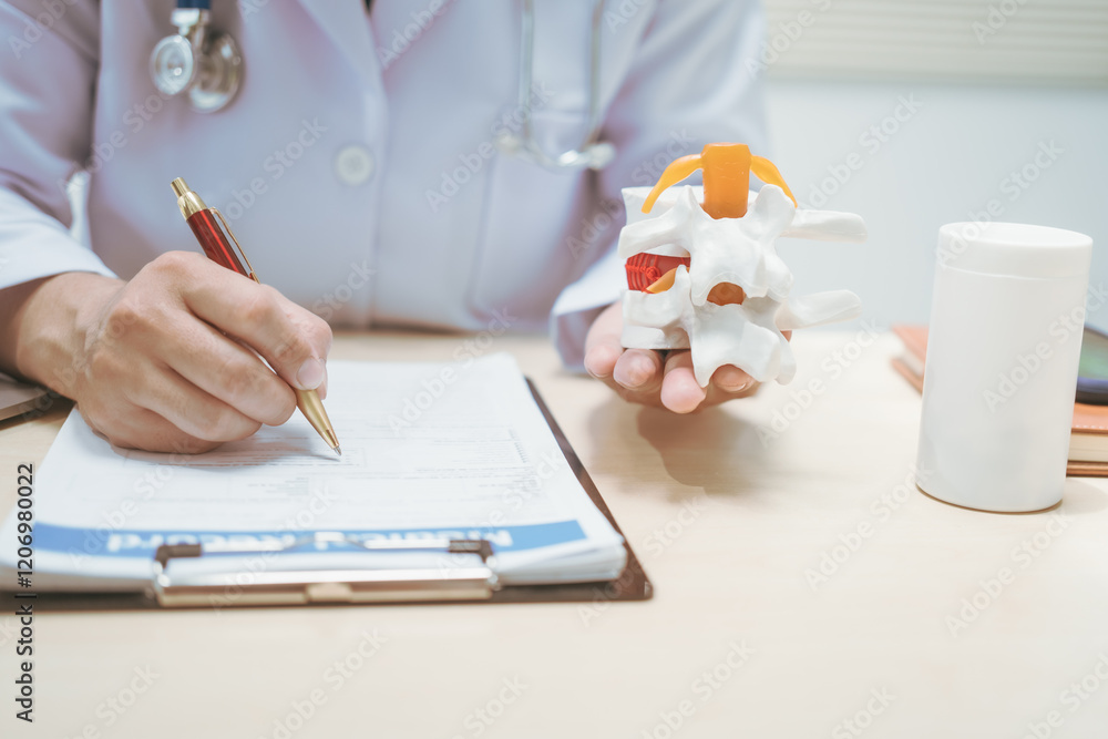 Male doctor treating bone diseases at a hospital, discussing scoliosis ...