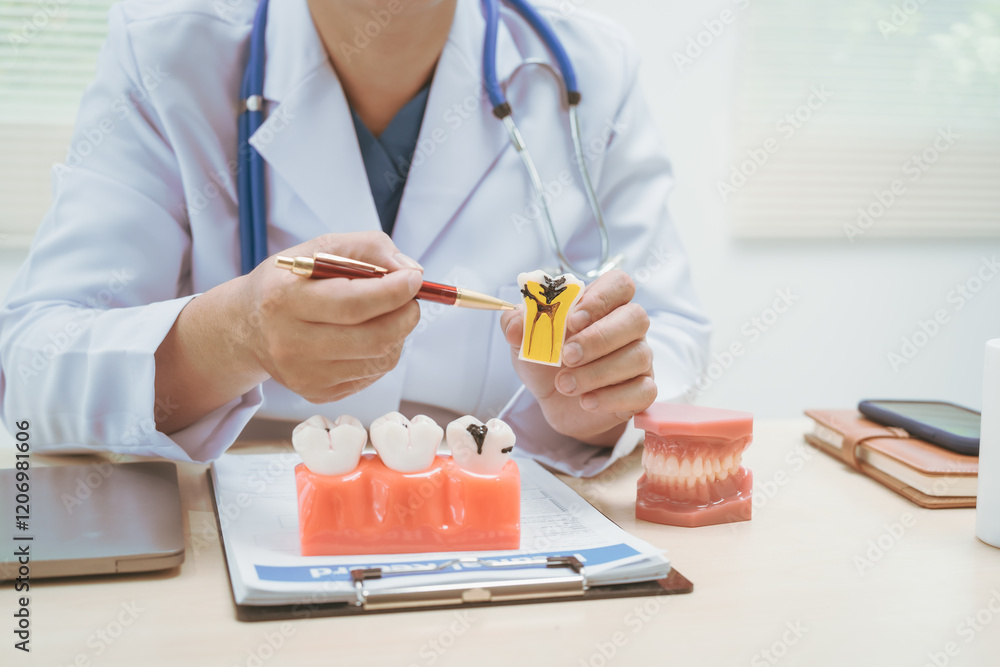 Male doctor treating dental diseases at a hospital, discussing tooth ...