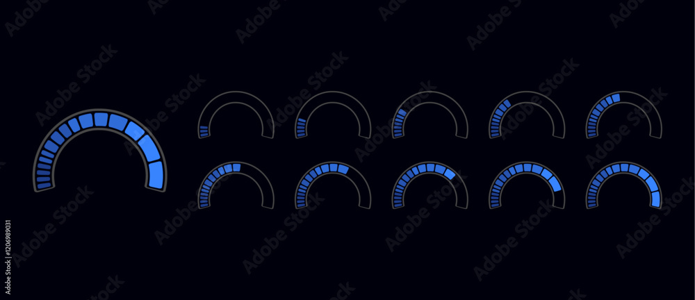 Loader round bar icon vector set, loading scales and indicators progress for download process ...