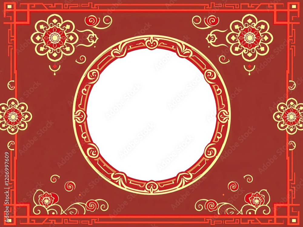 Circular Chinese symbol with a red border, perfect for Asian New Year ...