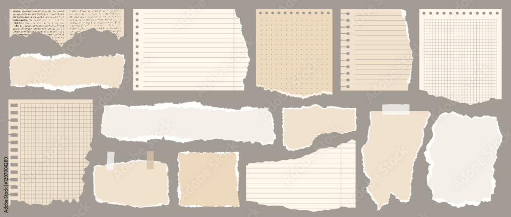 Light beige paper shapes with jagged uneven edges. Torn paper, shreds ...