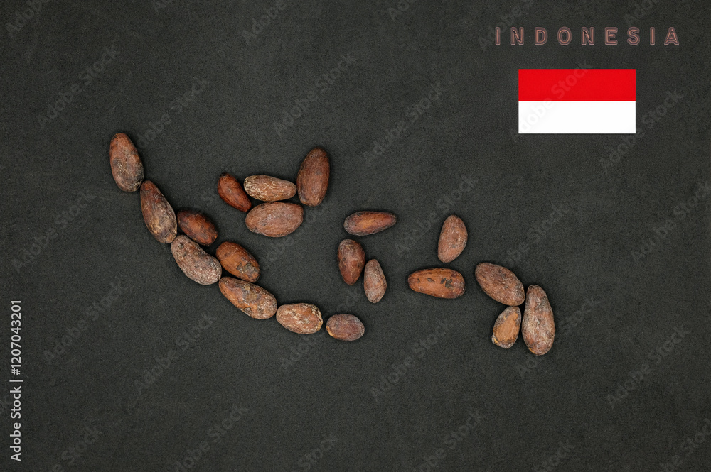Generated image of Indonesia flag and word Indonesia. Map of Indonesia ...