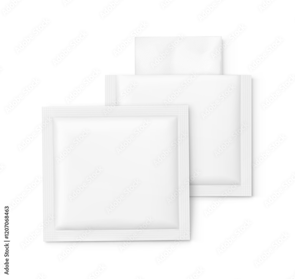 Open and closed sachet bag mockups for single wet wipe. Vector ...