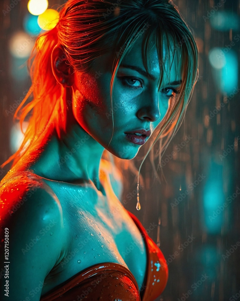 High resolution stock photo: wet rainy scene, warm terracotta and cool ...